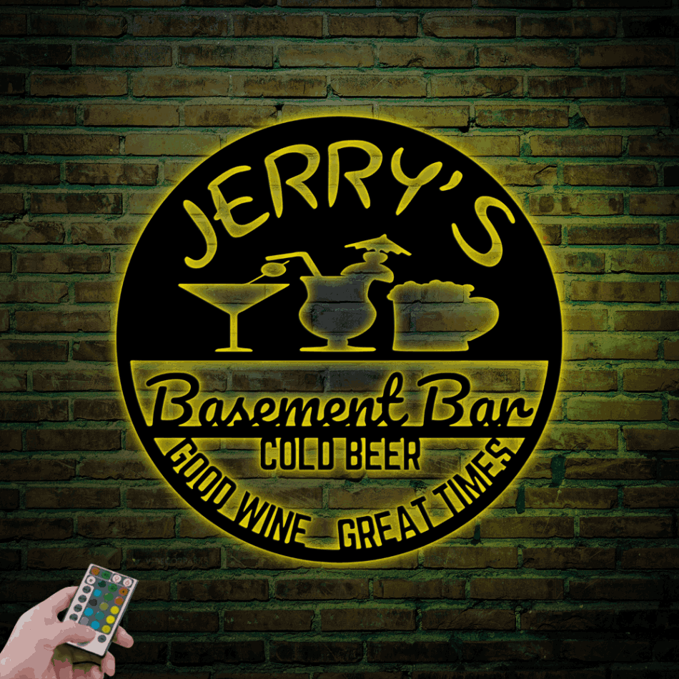 Personalized Basement Bar Metal Sign With Led Lights, Custom Bar Sign ...