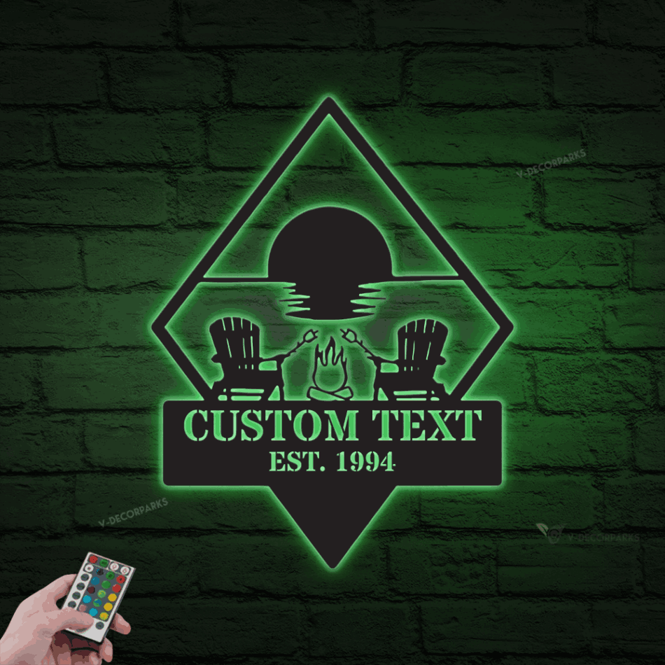 Personalized Beach House Metal Wall With Led Lights, Palm Tree Oasis ...