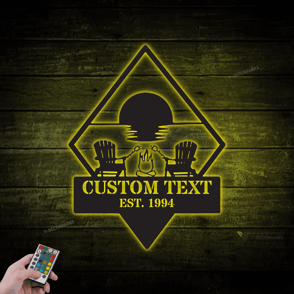 Personalized Beach House Metal Wall With Led Lights, Palm Tree Oasis ...