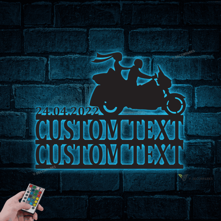 Personalized Biker Couple Metal Sign With Led Lights, Custom Metal Wall ...