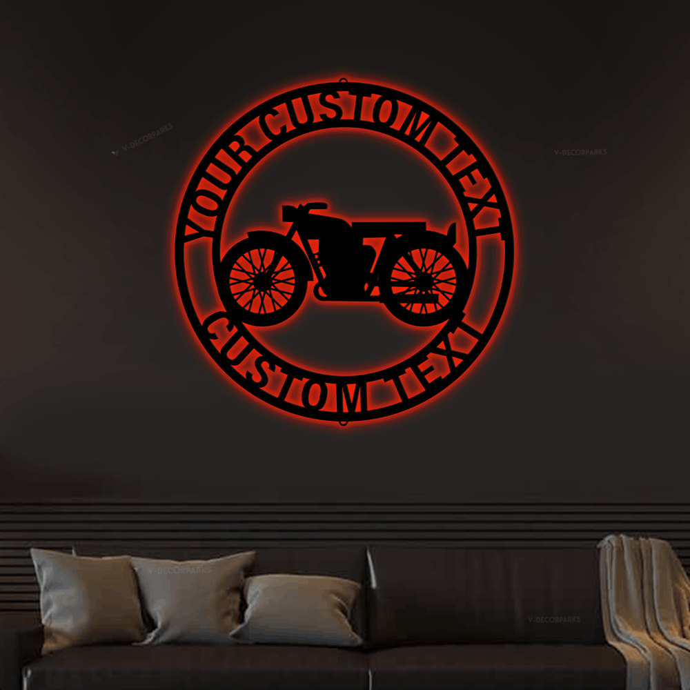 Personalized Biker Sign With Led Lights, Motorcycle Wall Art Monogram ...