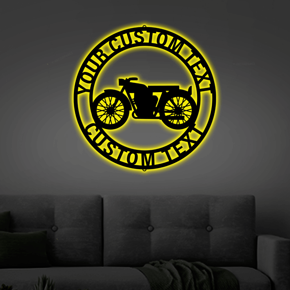 Personalized Biker Sign With Led Lights, Motorcycle Wall Art Monogram ...