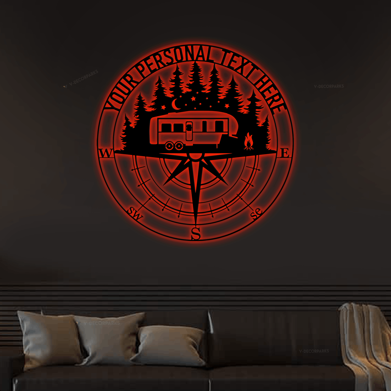 Personalized Camper Compass Metal Sign With Your Custom Text With Led ...