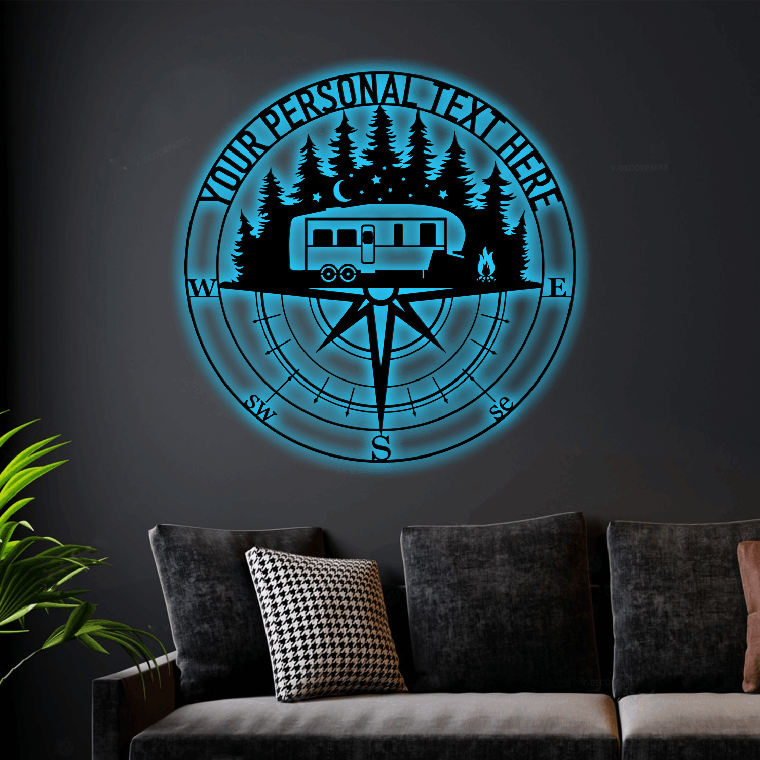 Personalized Camper Compass Metal Sign With Your Custom Text With Led ...