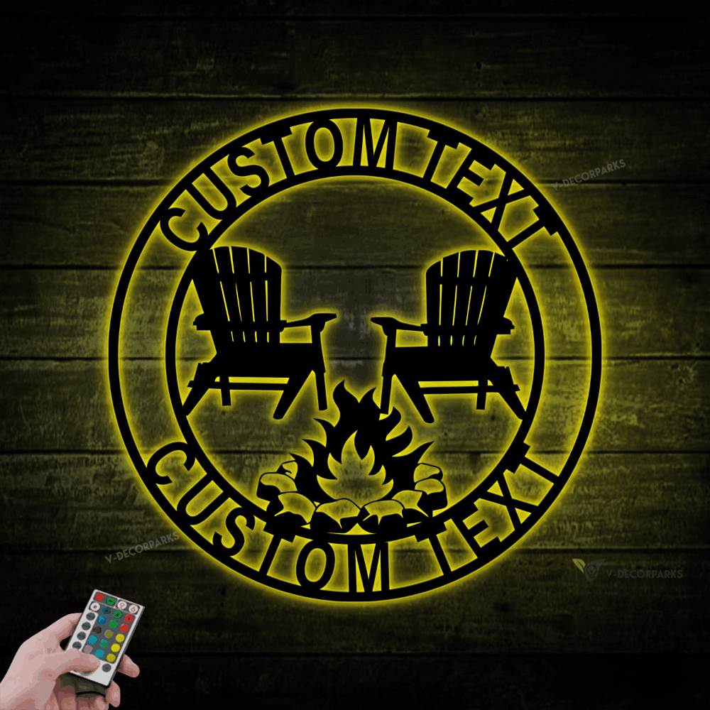 Personalized Campfire Metal Sign With Led Lights, Custom Camping Name ...