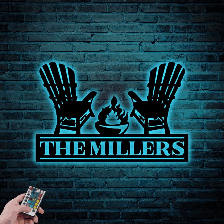 Personalized Campfire Sign Led Lights, Metal Wall Decor, Last Name ...
