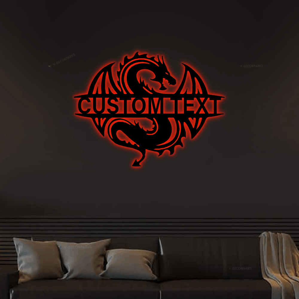 Personalized Celtic Dragon Monogram Steel Sign, Led Lights, Hobbies ...