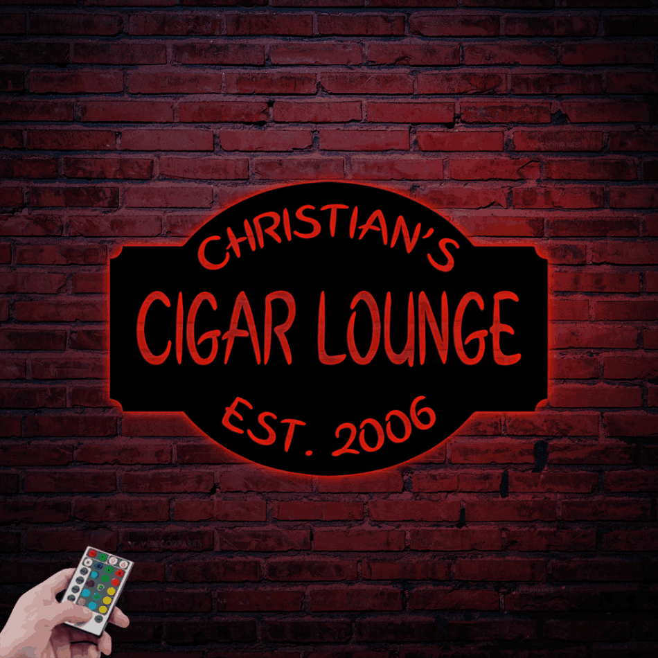 Personalized Cigar Lounge Metal Sign With Led Lights, Cigar Sign Cigar ...