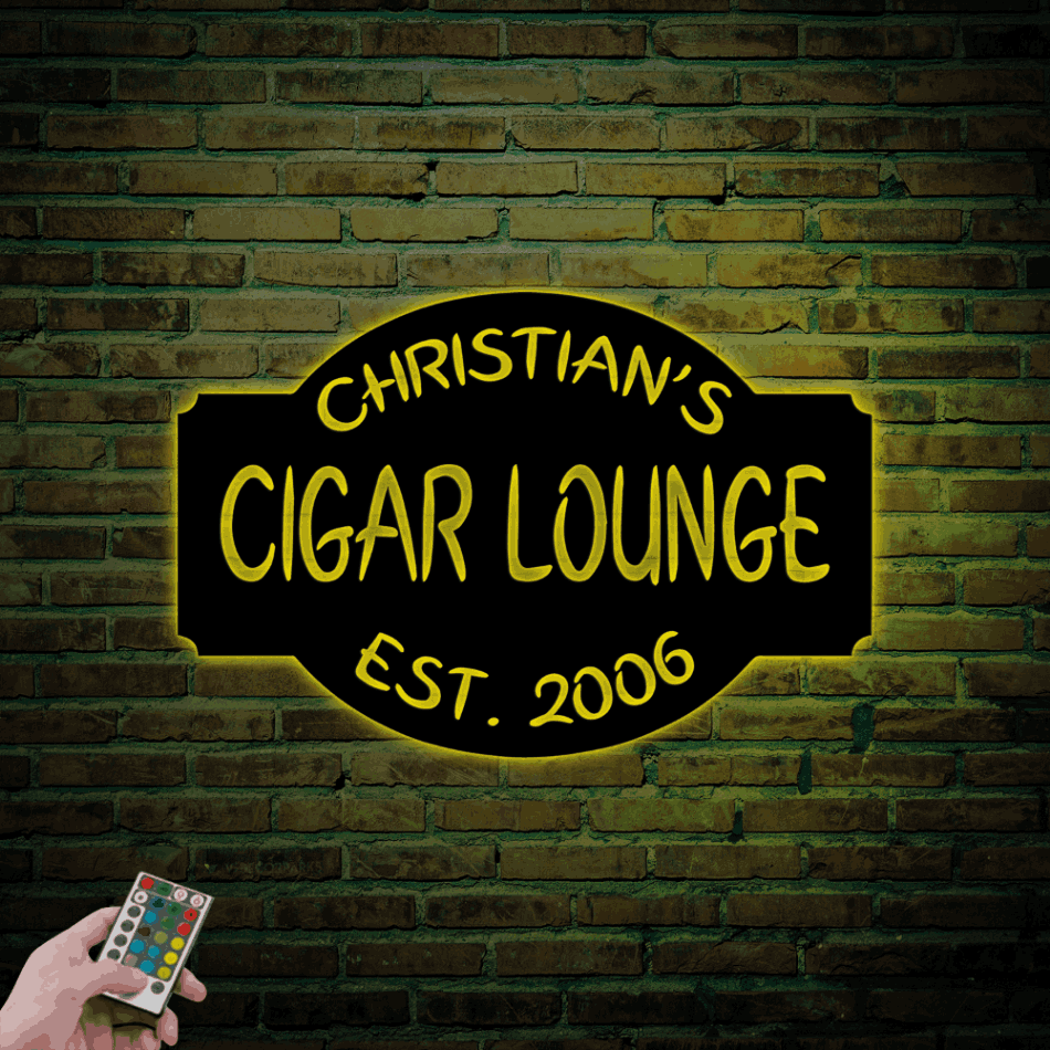 Personalized Cigar Lounge Metal Sign With Led Lights, Cigar Sign Cigar ...