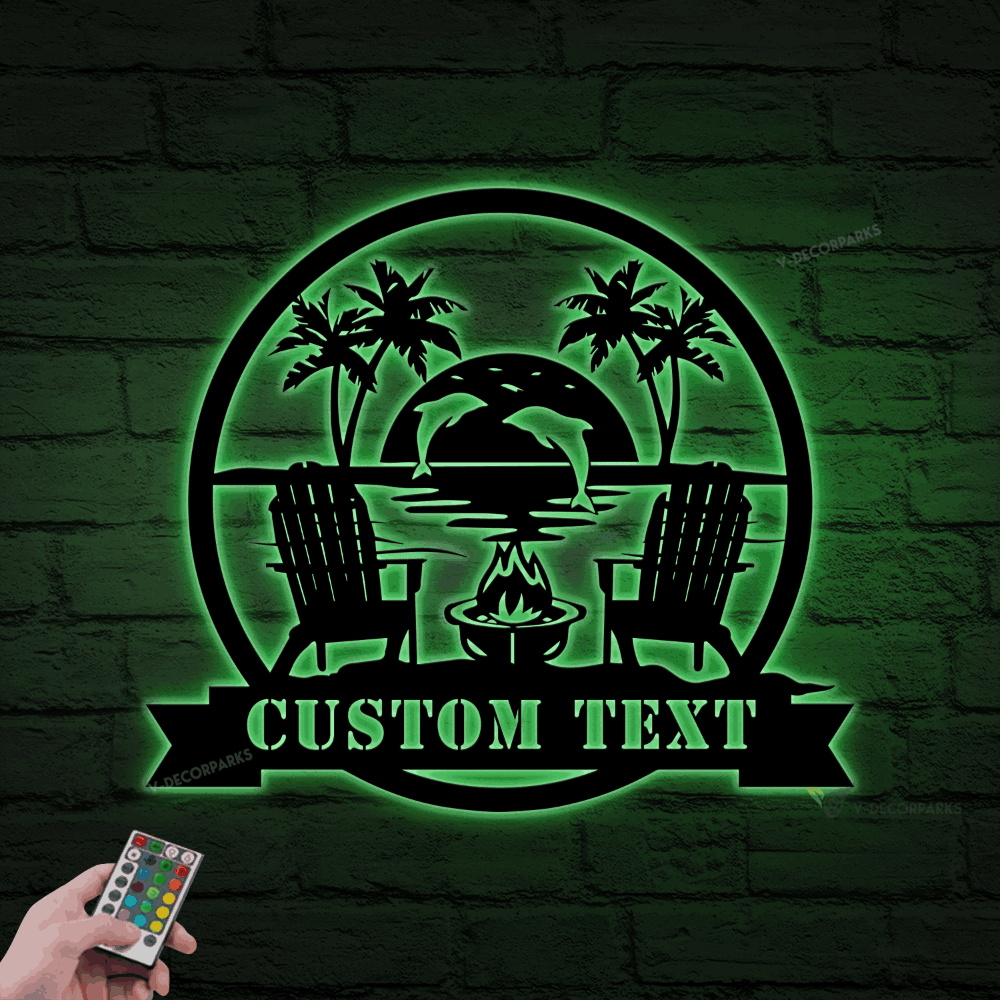 Personalized Coastal Beach Scene Metal Sign With Led Lights, Custom ...