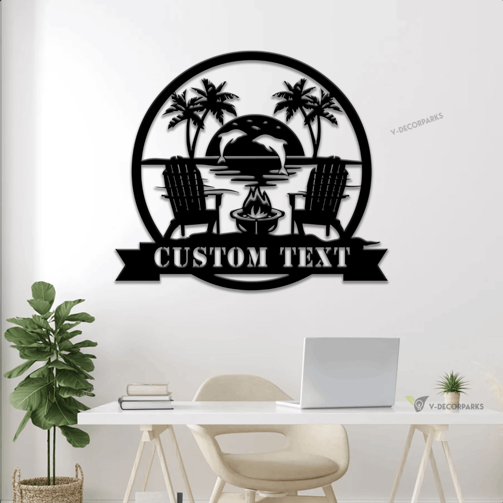 Personalized Coastal Beach Scene Metal Sign With Led Lights, Custom ...