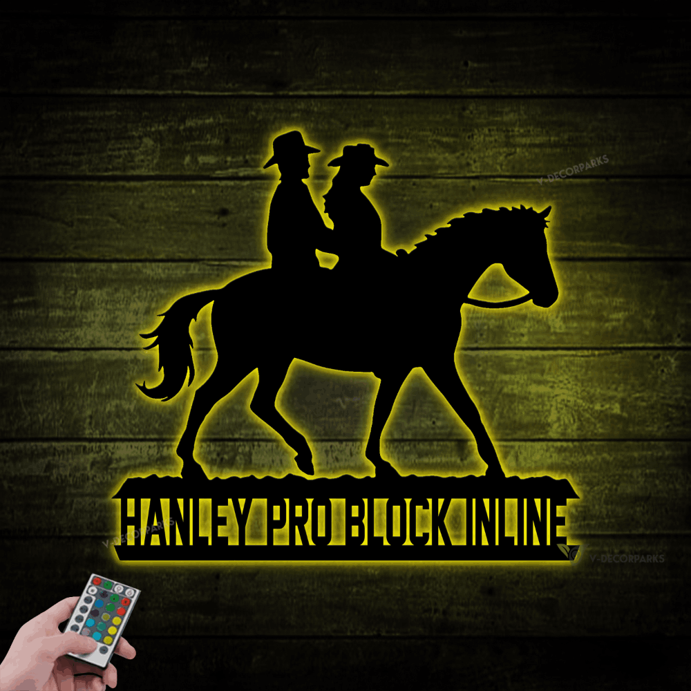 Personalized Couple Horses Cowgirl Cowboy Metal Sign Led Lights ...