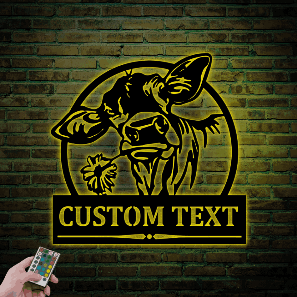 Personalized Cow Metal Sign With Led Lights, Custom Cow Farm Sign, Cow ...