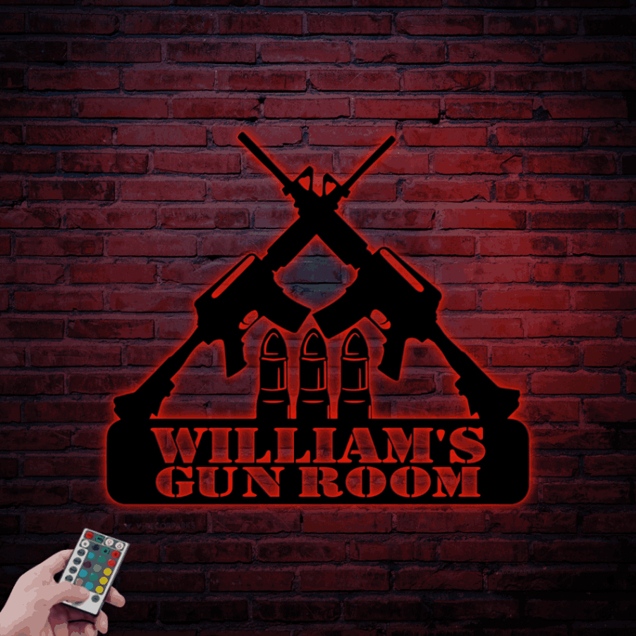 Personalized Crossed Gun Metal Sign With Led Lights, Gun Room Sign ...