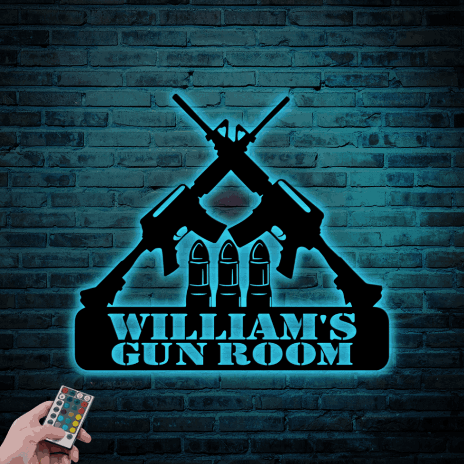Personalized Crossed Gun Metal Sign With Led Lights, Gun Room Sign ...