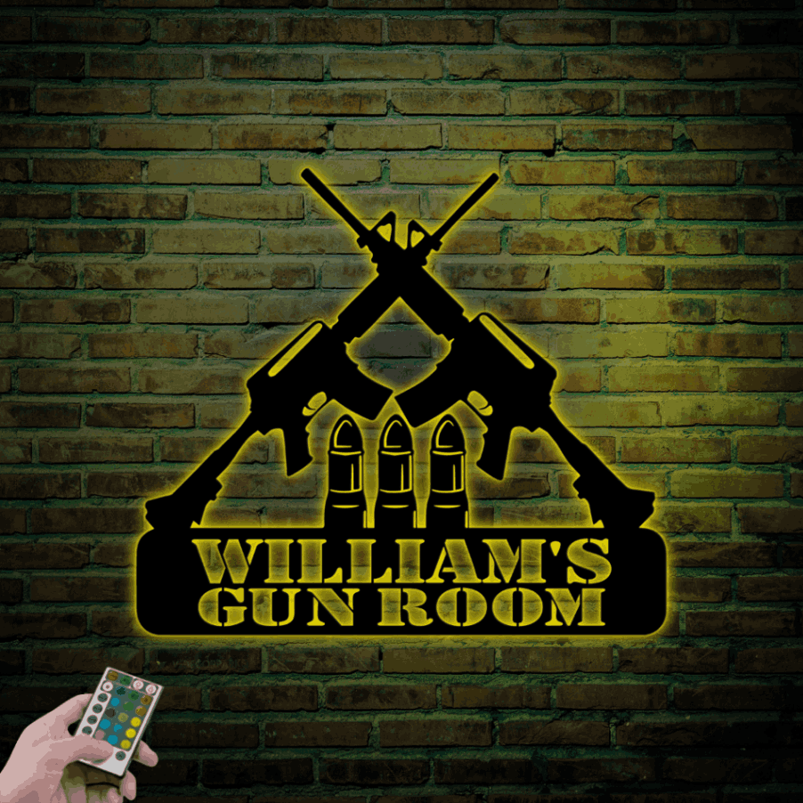 Personalized Crossed Gun Metal Sign With Led Lights, Gun Room Sign ...