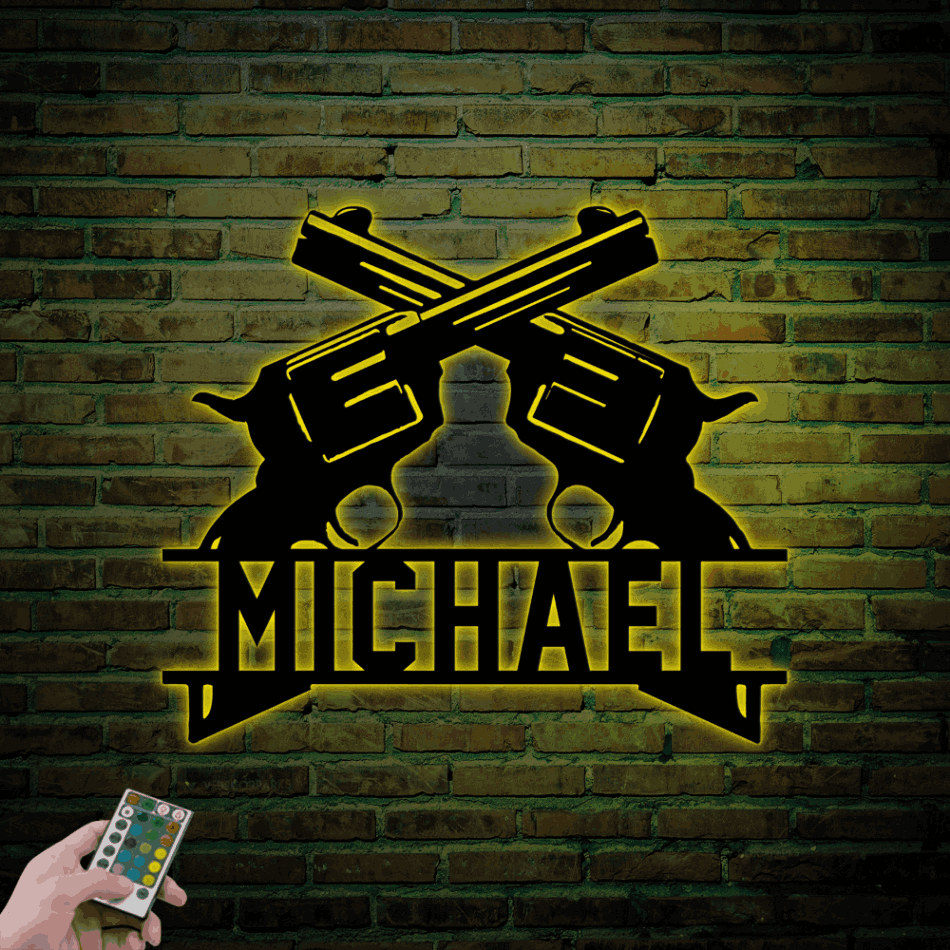Personalized Crossed Gun Metal Wall Art With Led Lights, Gun Room Metal ...