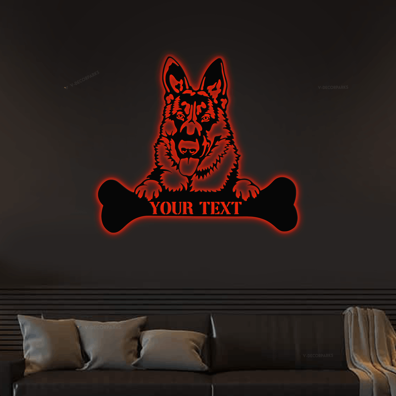 Personalized Cute German Shepherd With Bone Metal Sign With Led Lights ...