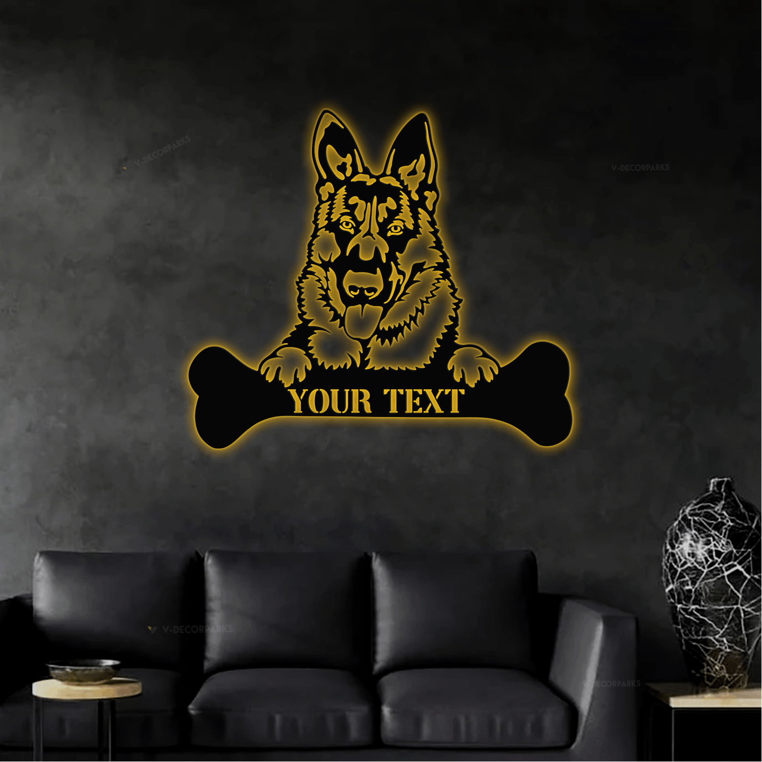 Personalized Cute German Shepherd With Bone Metal Sign With Led Lights ...