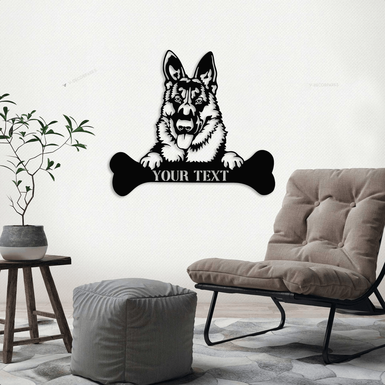 Personalized Cute German Shepherd With Bone Metal Sign With Led Lights ...