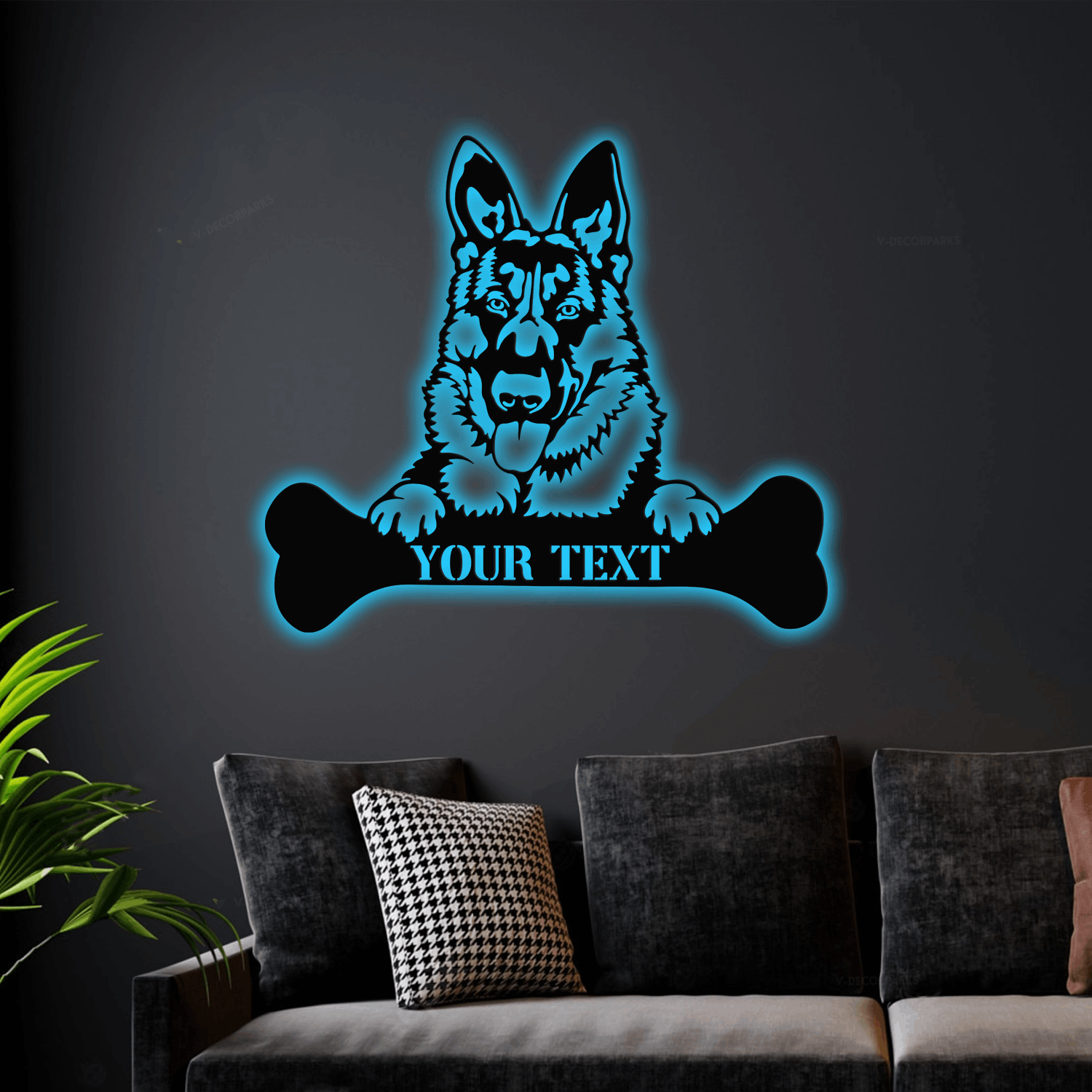 Personalized Cute German Shepherd With Bone Metal Sign With Led Lights ...
