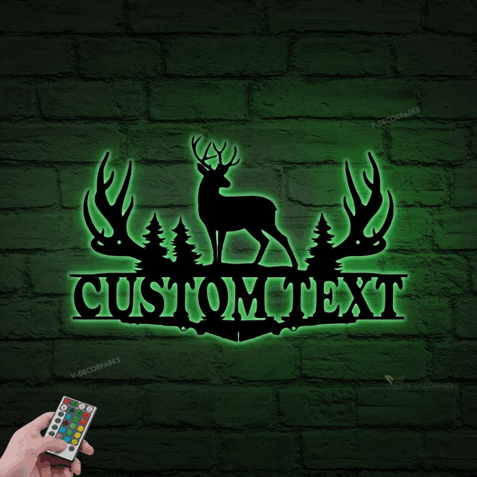 Personalized Deer Hunting Sign With Led Lights, Custom Buck Metal Wall ...