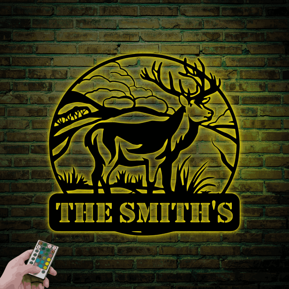 Personalized Deer Sign With Led Lights, Cabin Sign Deer Sign | Nalaprint