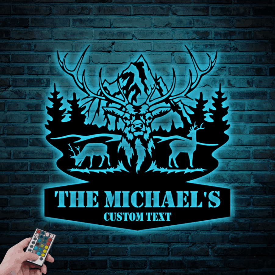 Personalized Deer Sign With Led Lights, Established Sign Family Name ...