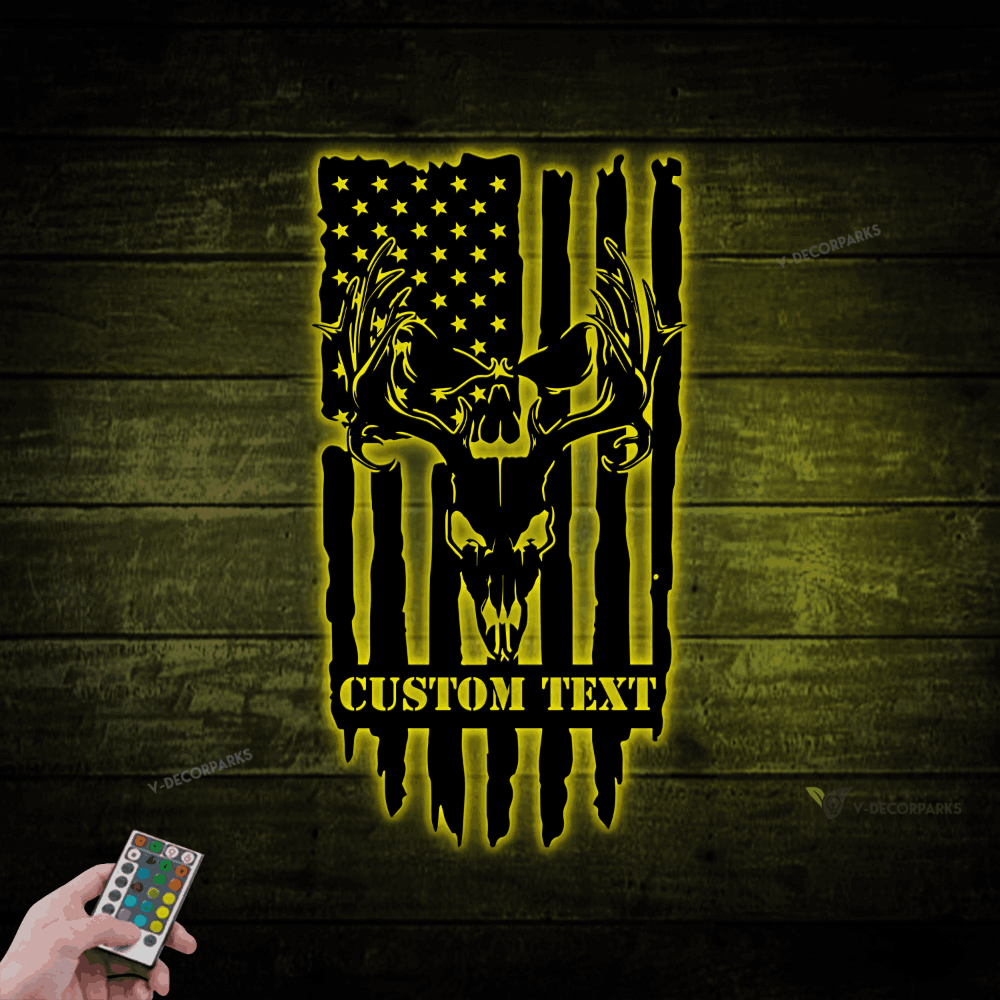 Personalized Deer Skull Metal Sign With Led Lights, Custom Hunting Wall ...