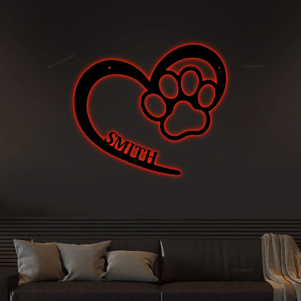 Personalized Dog Paw With Led Lights Sign Puppy Love Name Monogram Sign ...