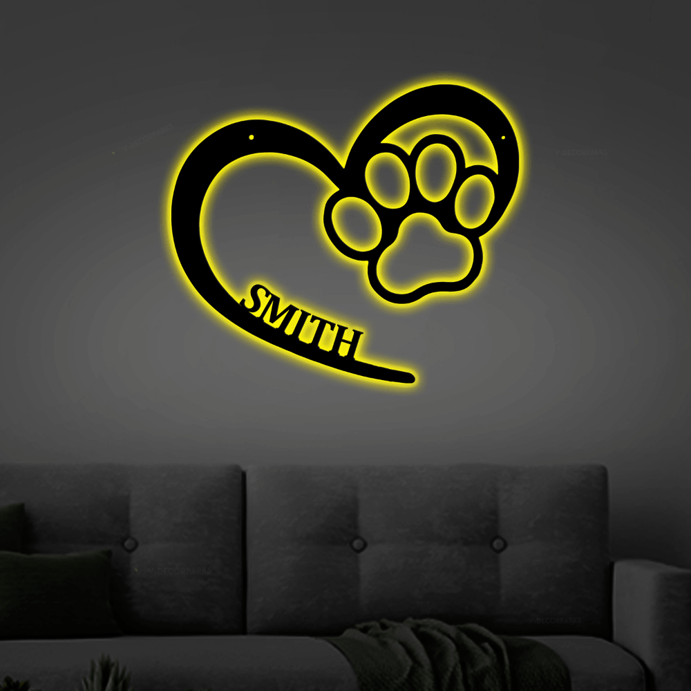 Personalized Dog Paw With Led Lights Sign Puppy Love Name Monogram Sign ...
