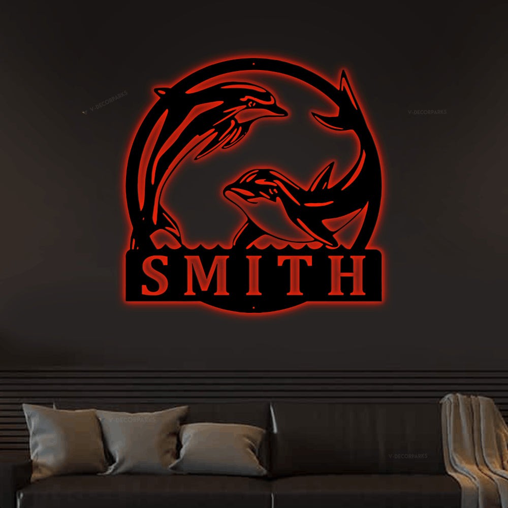 Personalized Dolphin Sign With Led Lights, Custom Metal Dolphin Art ...
