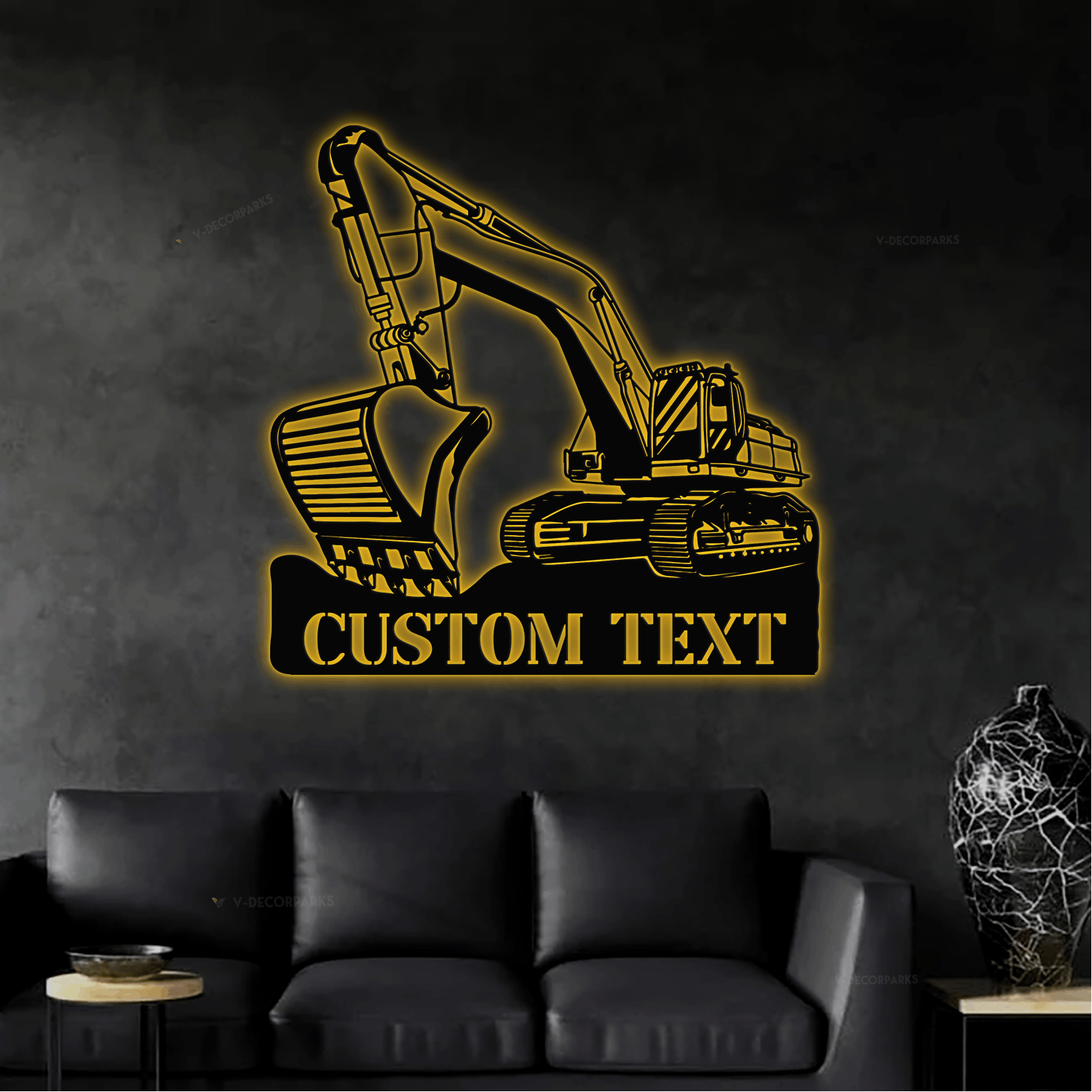 Personalized Excavator Digging Metal Sign With Custom Text With Led ...