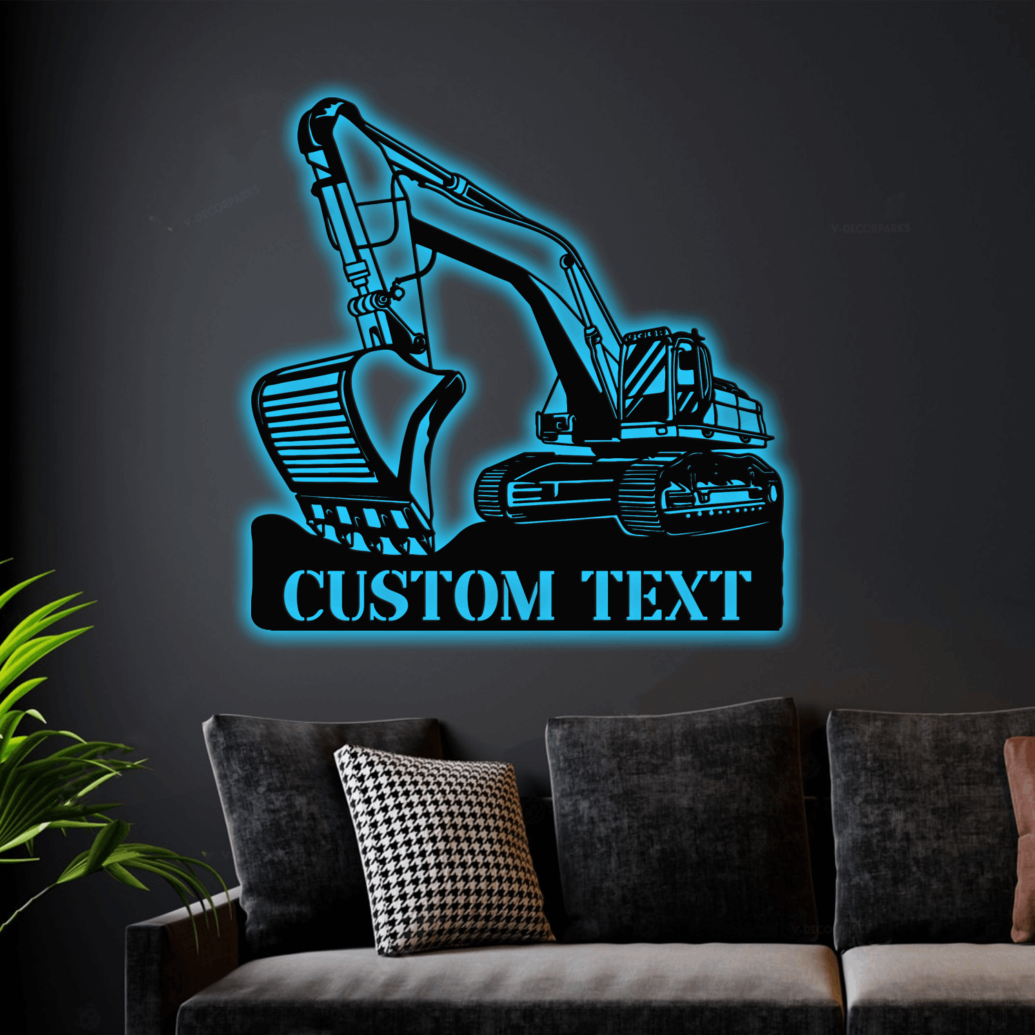Personalized Excavator Digging Metal Sign With Custom Text With Led ...
