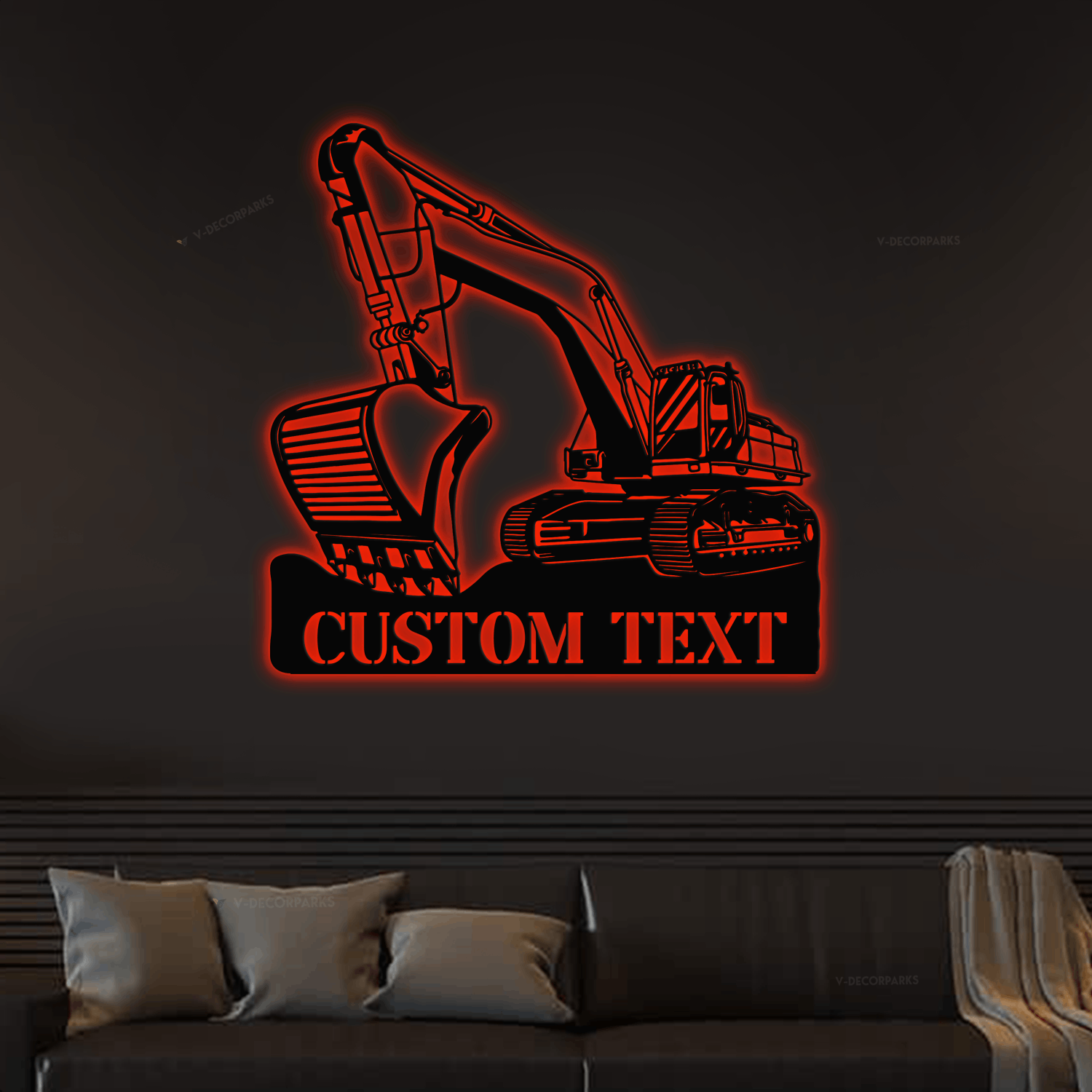 Personalized Excavator Digging Metal Sign With Custom Text With Led ...