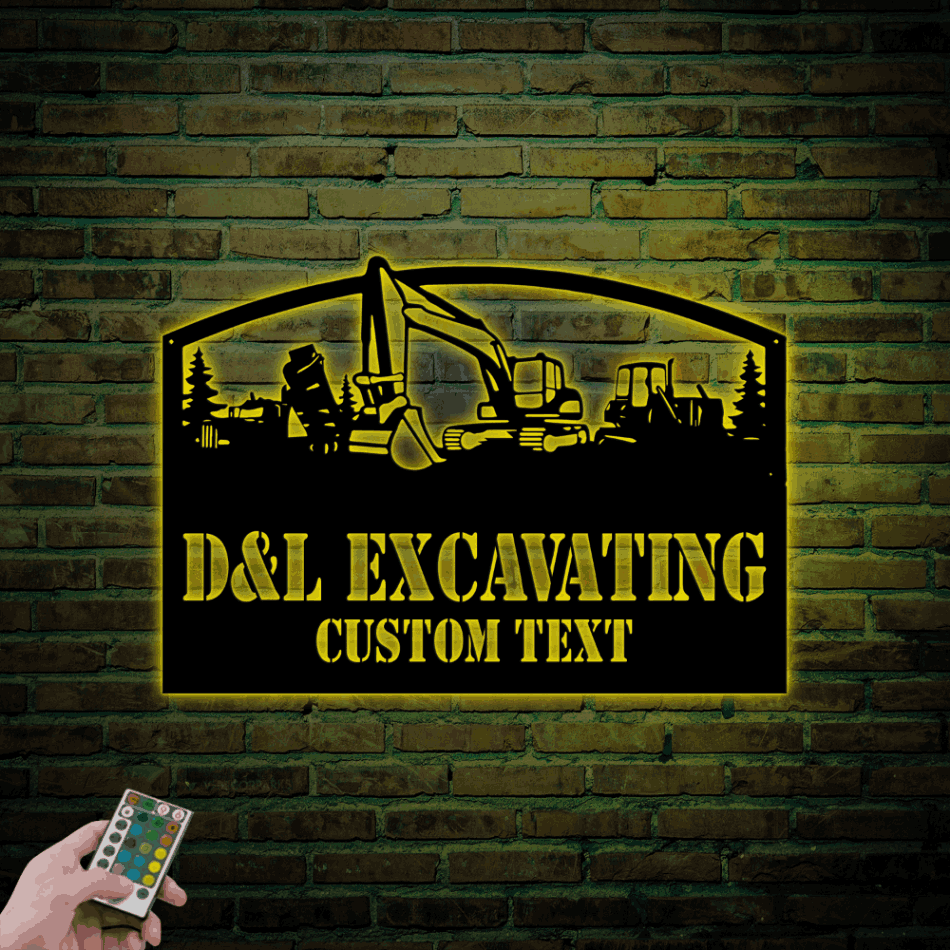 Personalized Excavator Sign With Led Lights, Custom Excavator Name Sign ...
