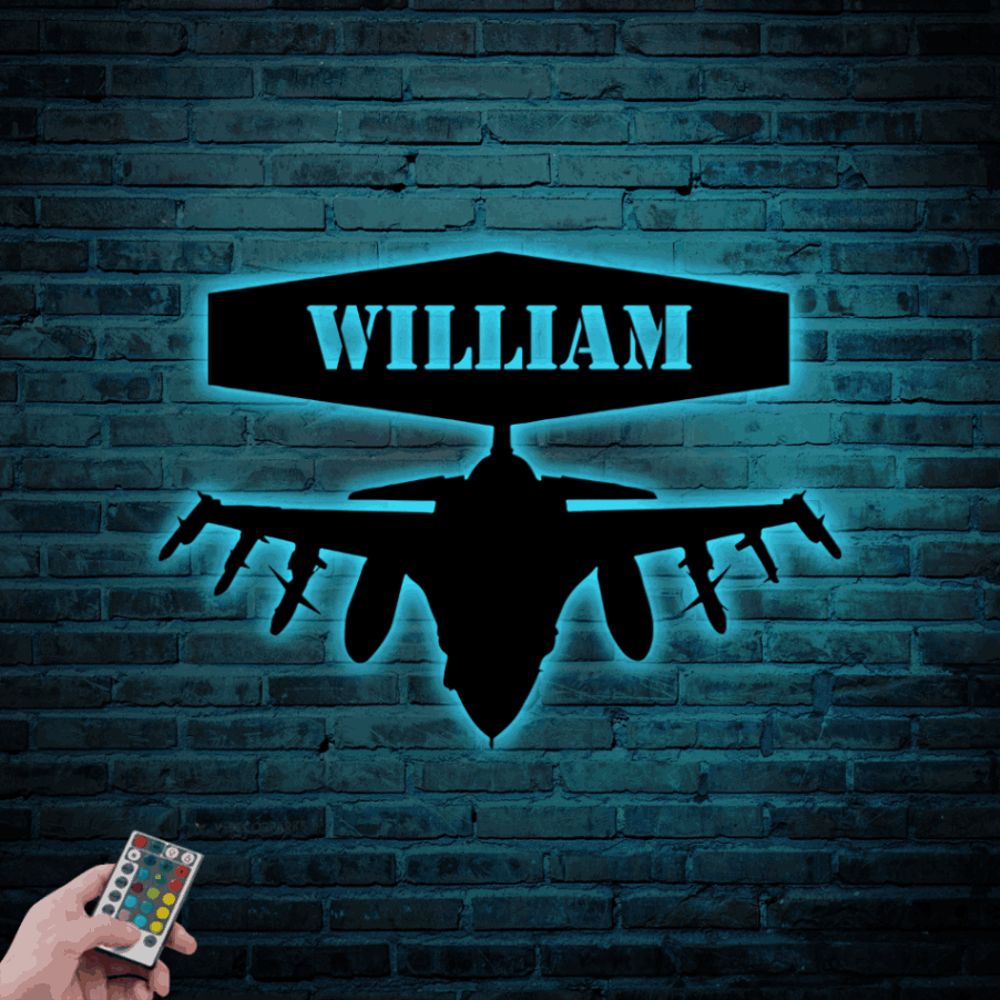 Personalized Fighter Jet Airplane Sign With Led Lights, Aircraft Metal ...