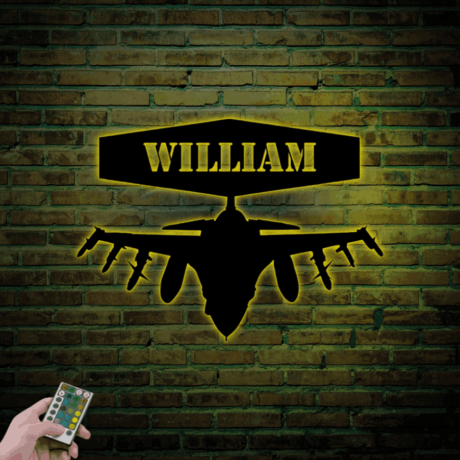 Personalized Fighter Jet Airplane Sign With Led Lights, Aircraft Metal ...