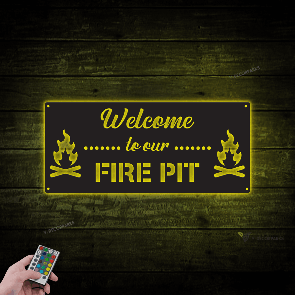 Personalized Fire Pit Metal Sign With Led Lights, Camping Name Sign ...