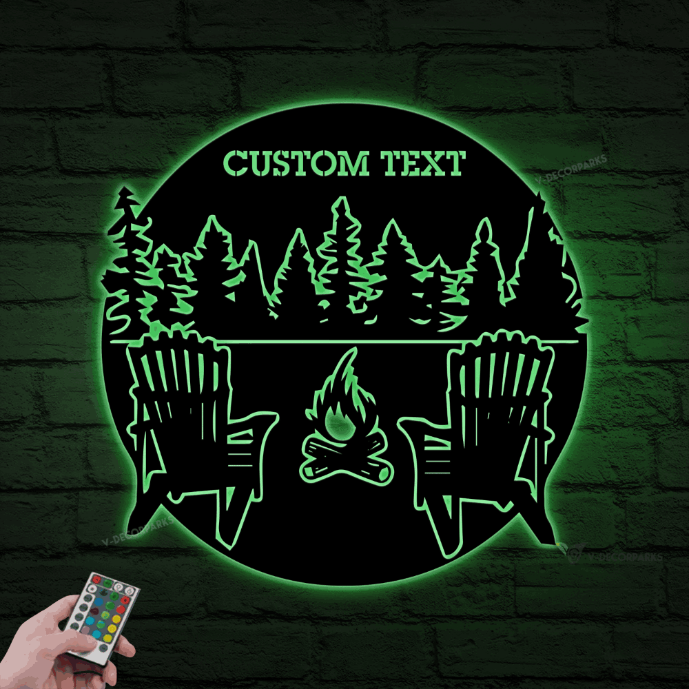 Personalized Fire Pit Metal Sign With Led Lights, Custom Camping Name ...