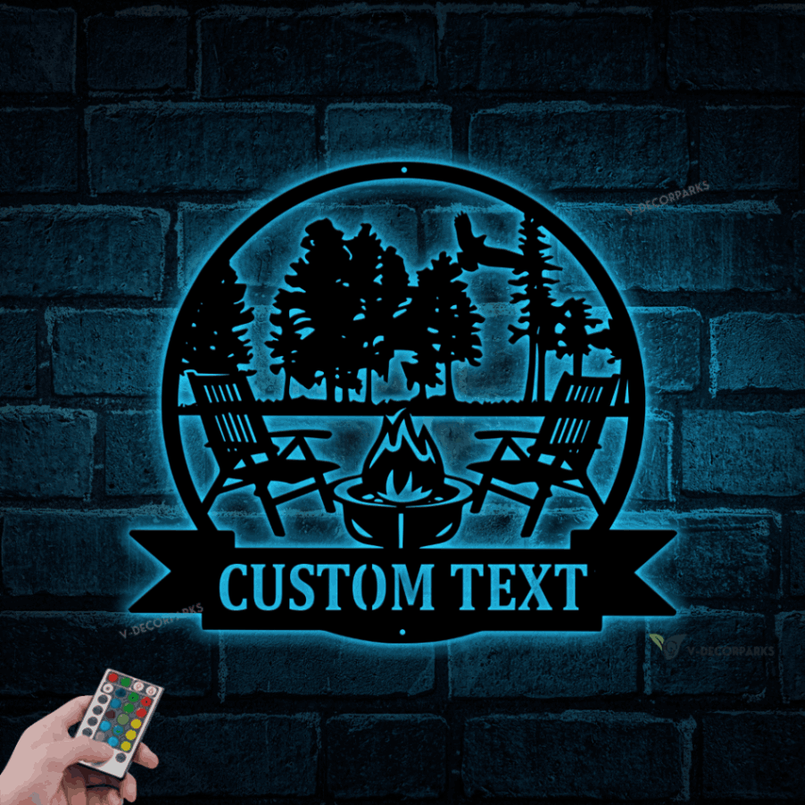 Personalized Fire Pit Metal Sign With Led Lights, Custom Camping Name ...
