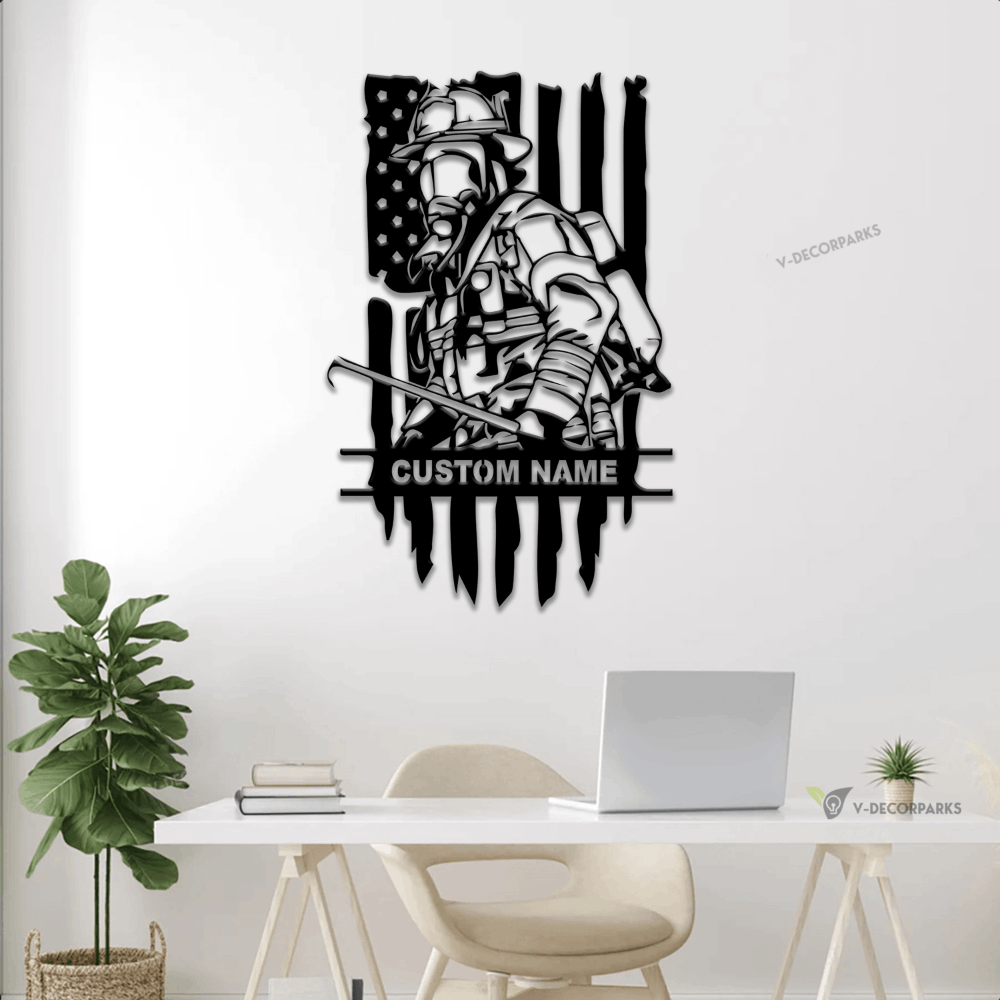 Personalized Firefighter Metal Sign With Led Lights, Custom Fireman ...