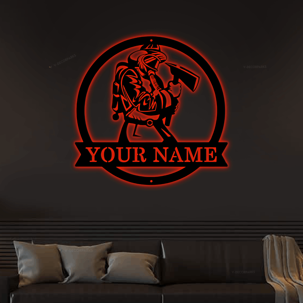 Personalized Fireman Firefighter Metal Sign Art With Led Lights, Custom ...