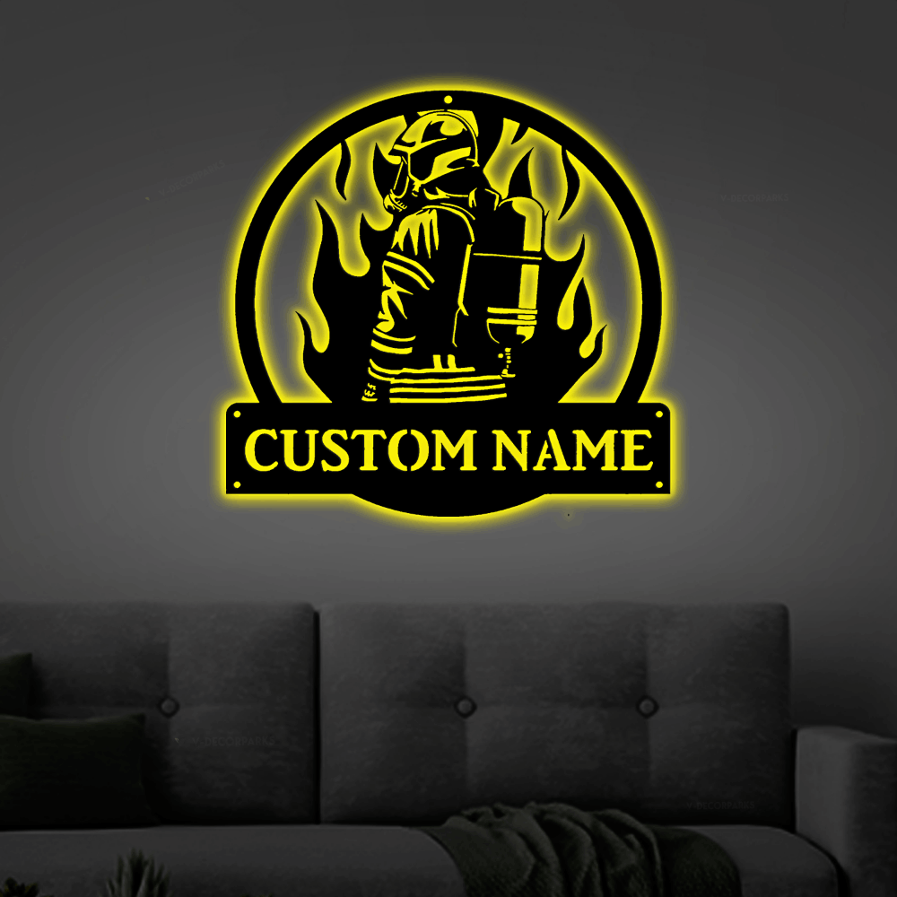 Personalized Fireman Firefighter Metal Sign Art With Led Lights, Custom ...