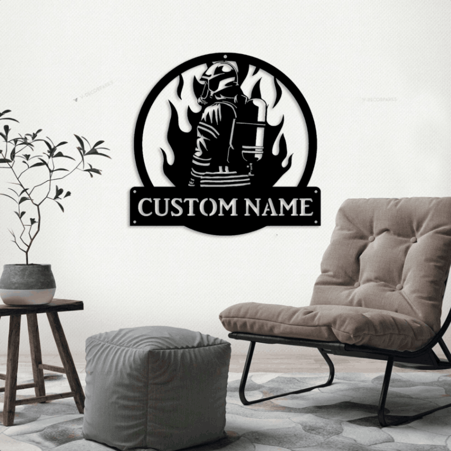 Personalized Fireman Firefighter Metal Sign Art With Led Lights, Custom ...