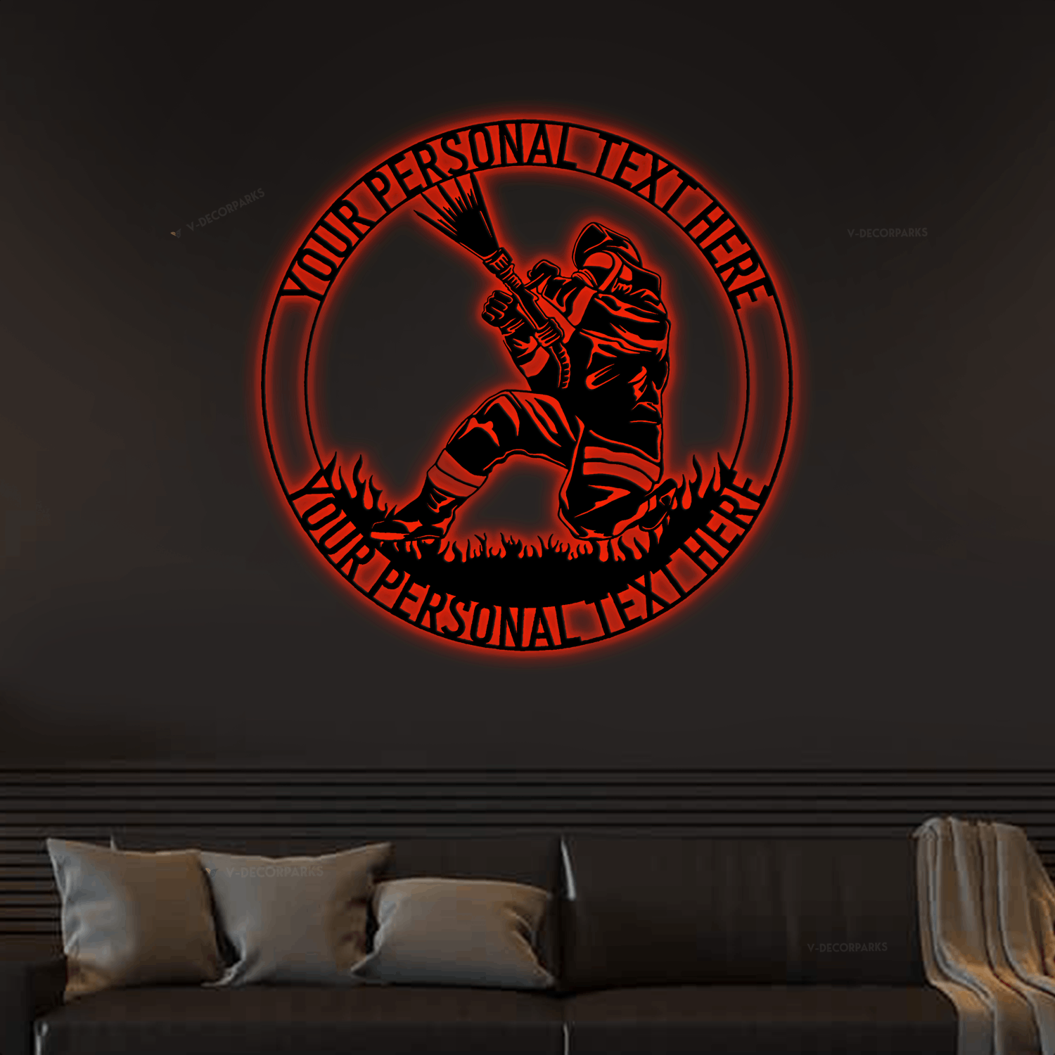 Personalized Fireman In Flames With Water Hose Metal Sign With Led ...