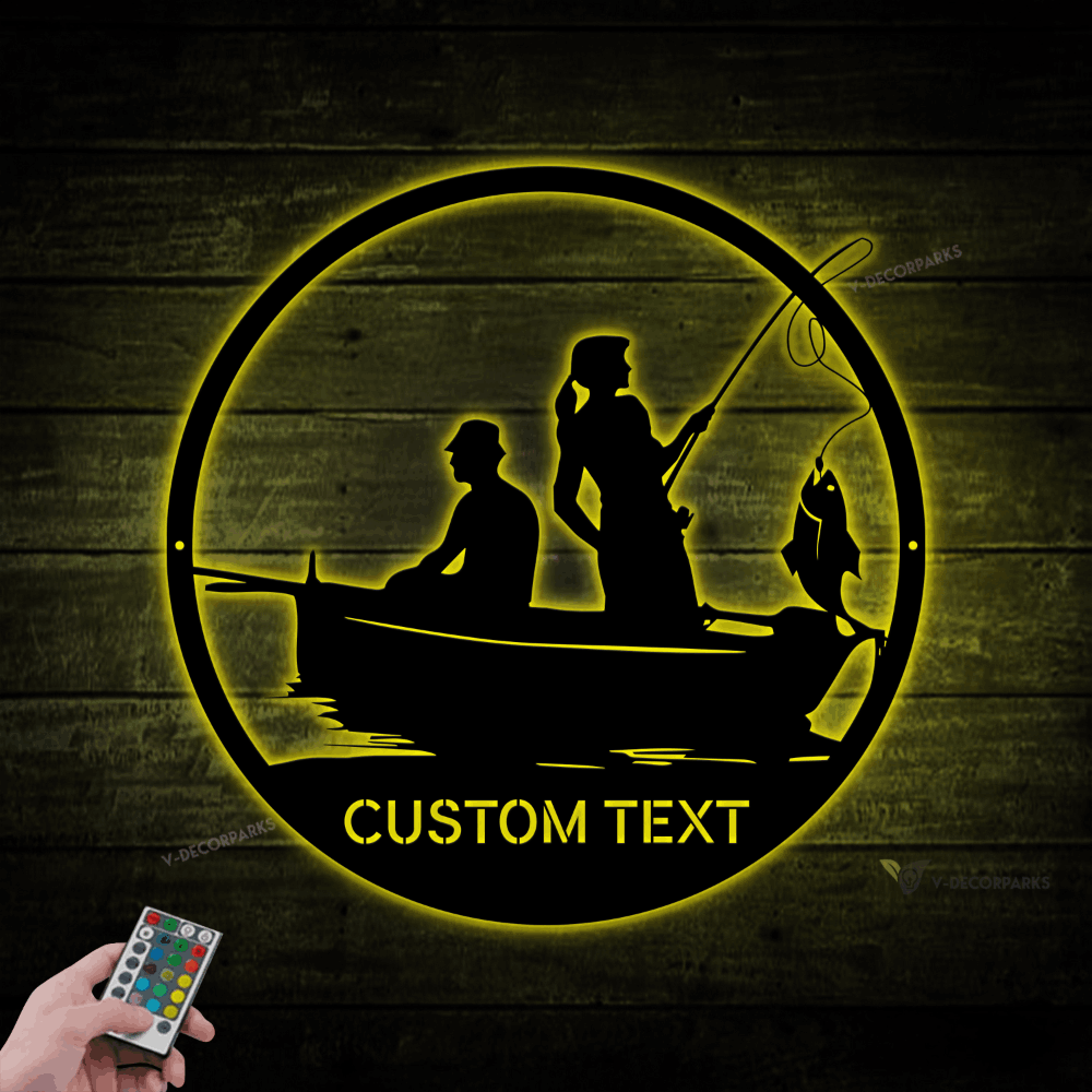 Personalized Fishing Couple Metal Sign Led Lights, Fisher Custom Name ...
