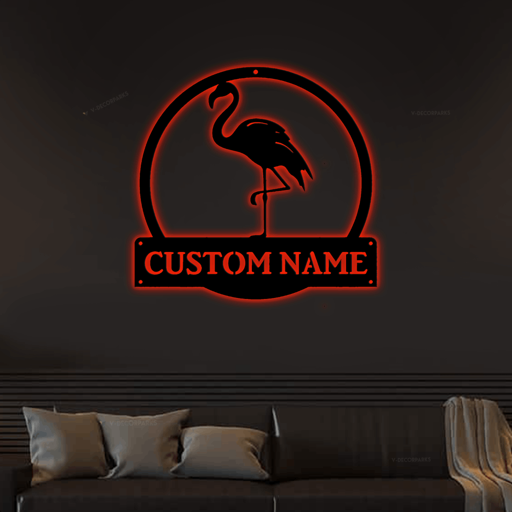 Personalized Flamingo Animal Monogram Metal Sign Art With Led Lights ...
