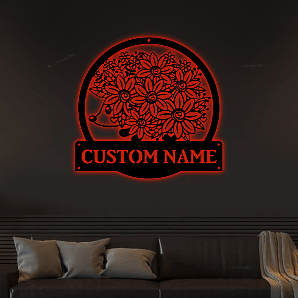 Personalized Floral Hedgehog Monogram Metal Sign Art With Led Lights ...