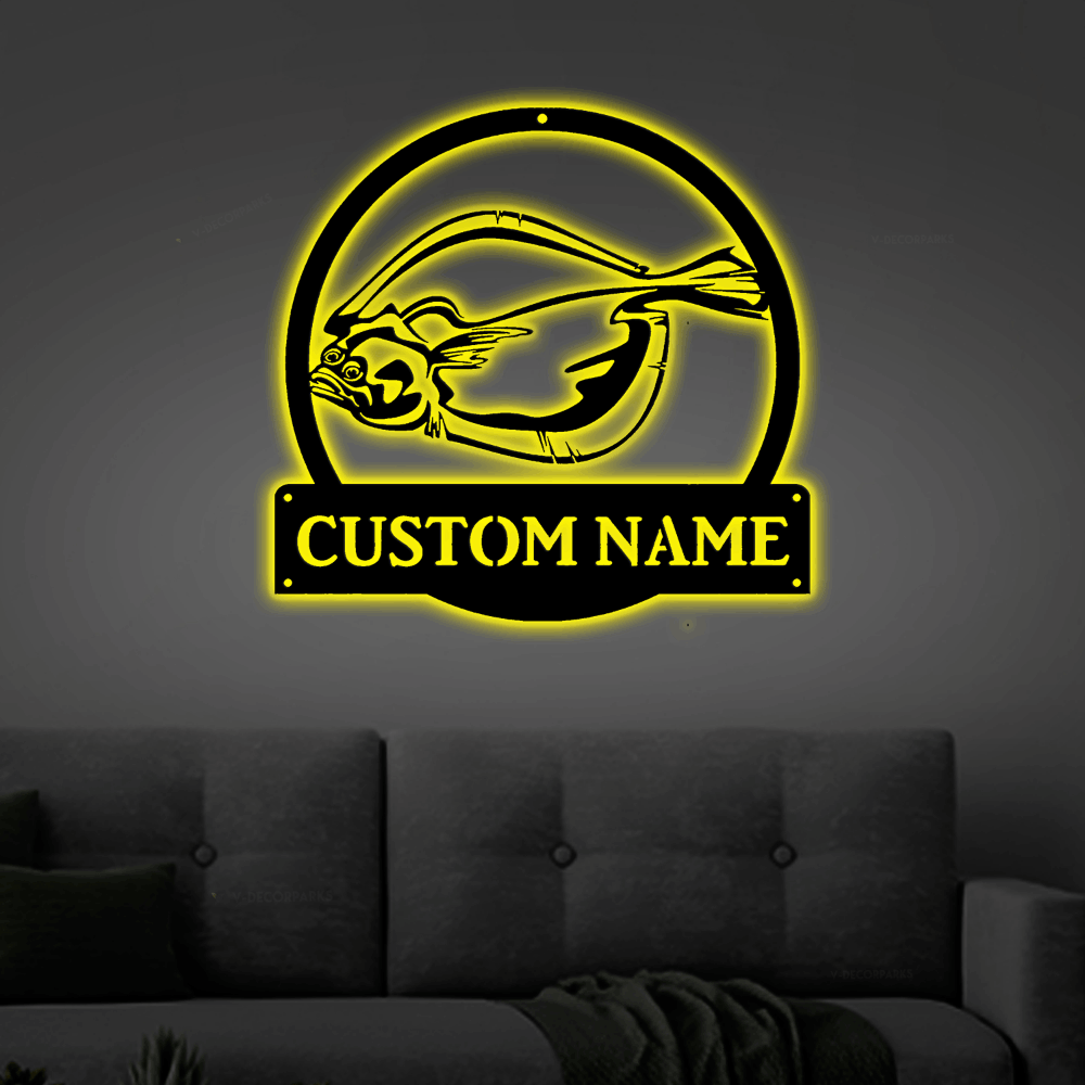 Personalized Flounder Fishing Fish Pole Metal Sign Art With Led Lights ...